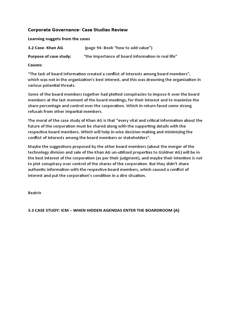 Learning Nuggets From The Cases-Khan AG-Corporate Business | PDF ...