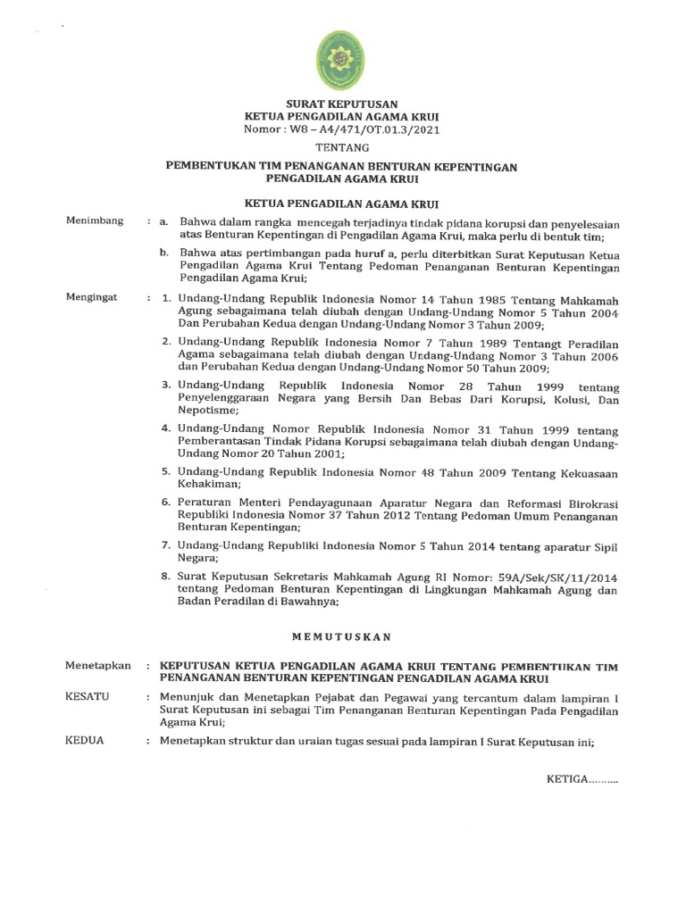 SK Pembentukan Tim Penanganan Benturan Kepentingan | PDF