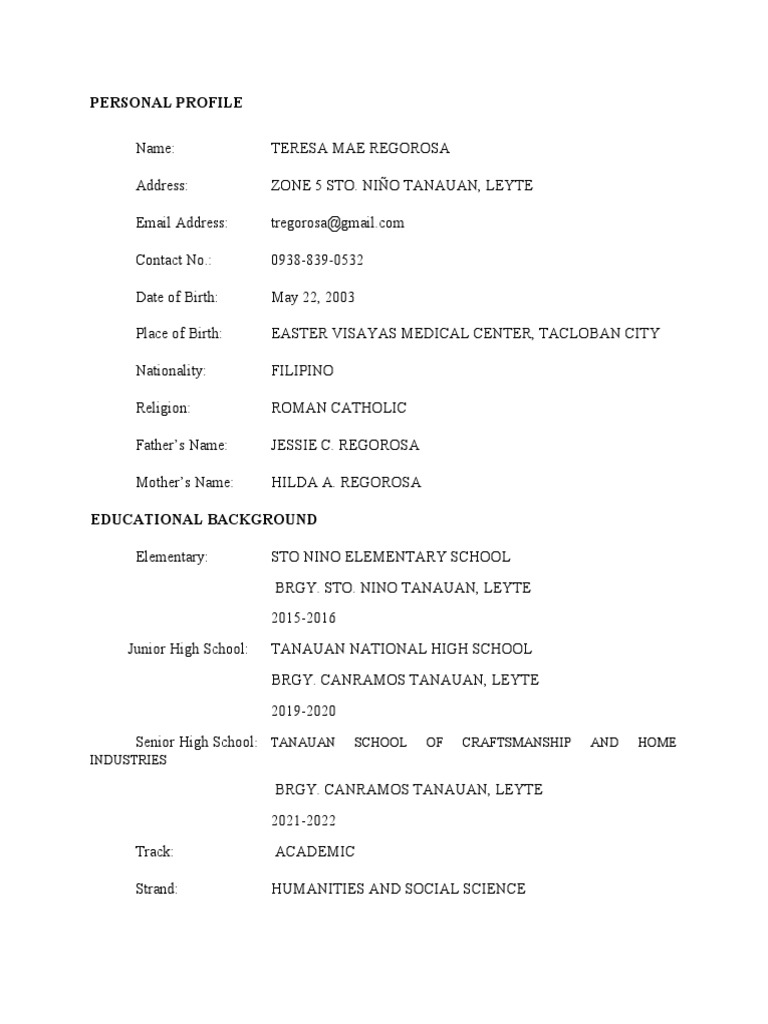 Curriculum Vitae Sample | PDF | Primary Education | High Schools And ...