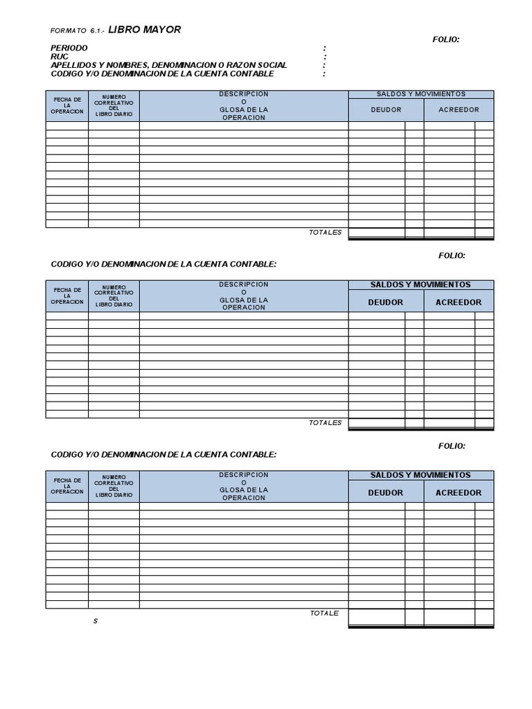 Formato de Libro Mayor Contable | PDF