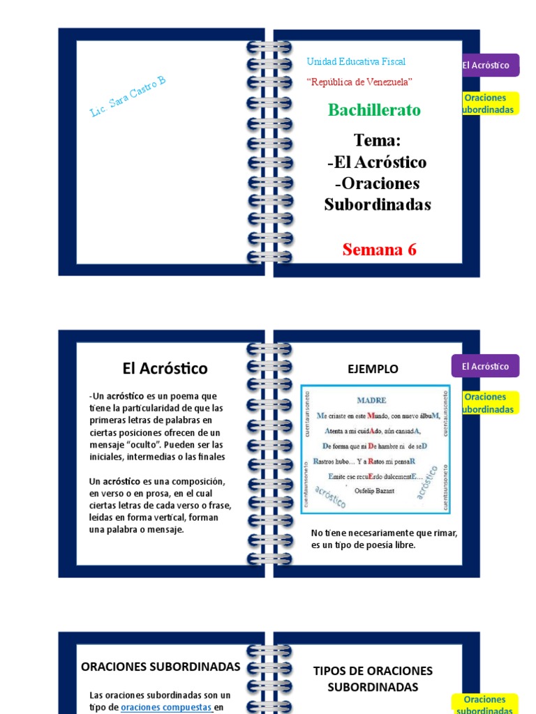 Semana 6 Estudiantes El Acróstico y Oraciones Subordinadas | PDF | Poesía