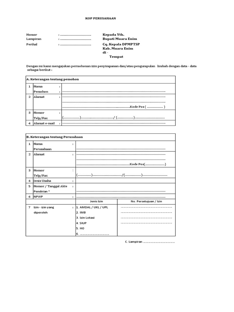 Permohonan Izin Penyimpanan Limbah B3 | PDF