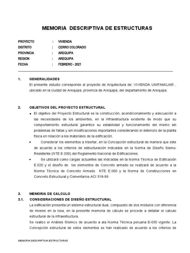 01 Memoria Descriptiva de Estructuras | PDF | Hormigón | Fundación (Ingeniería)