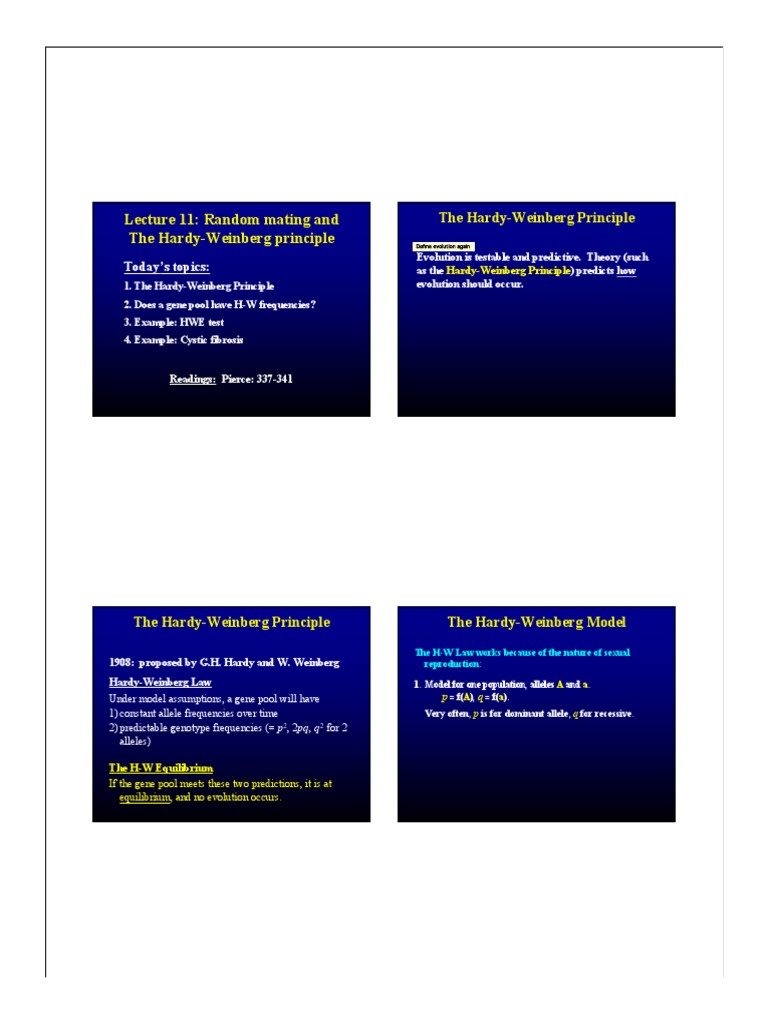 Lecture 11: Random Mating and The Hardy-Weinberg Principle | PDF ...