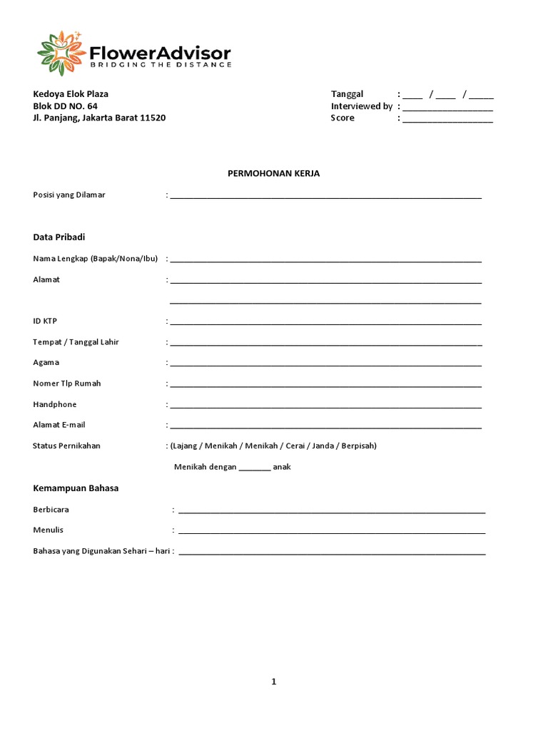 Template-Applicant Biodata New (Indo) | PDF