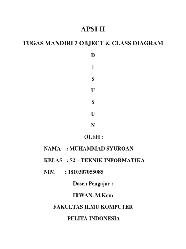 MUHAMMAD SYURQAN (1810307055085) Object Diagram & Class Diagram | PDF