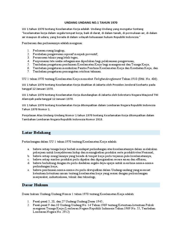 Undang Undang No 1 Tahun 1970 | PDF