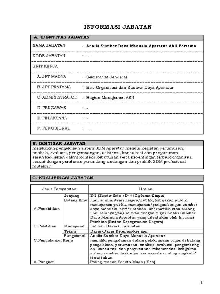Infojab-Analis SDM Aparatur Pertama Biro OSDMA | PDF