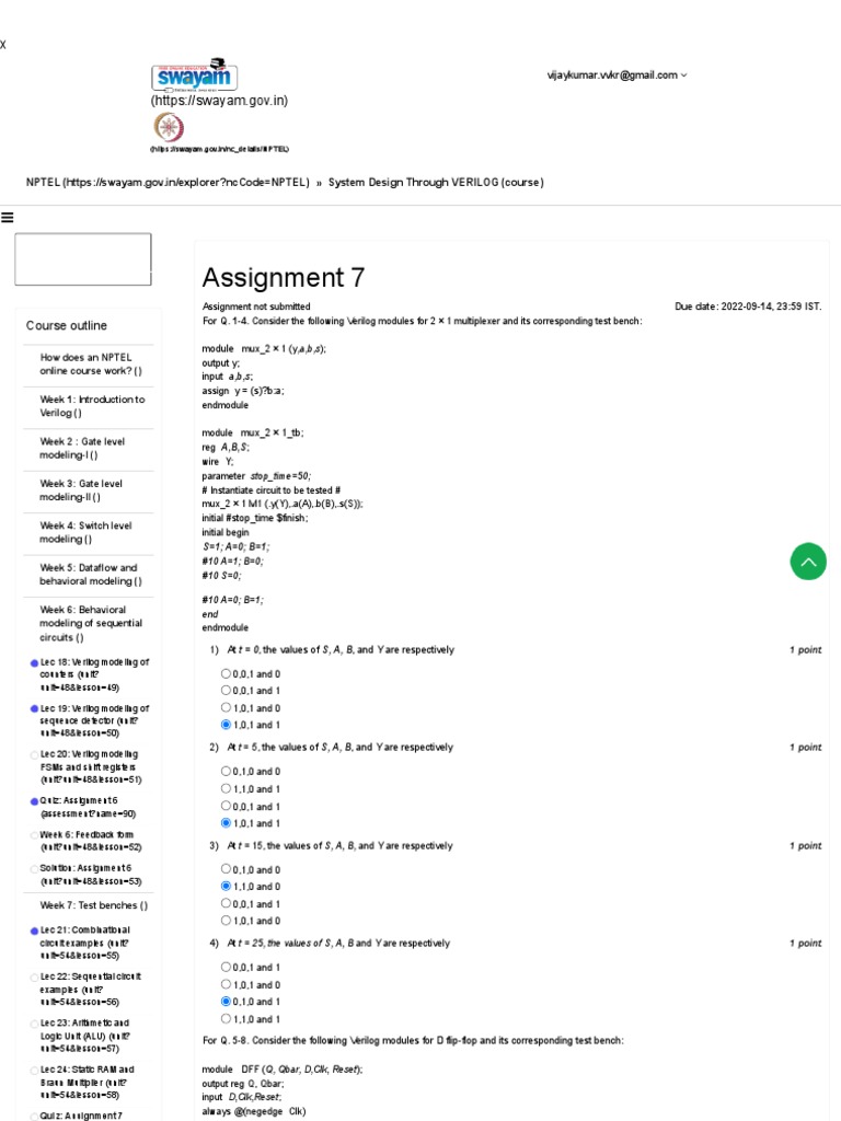 Assignment 7 System Design Through Verilog Unit 8 Week 7 Test Benches Pdf Digital 