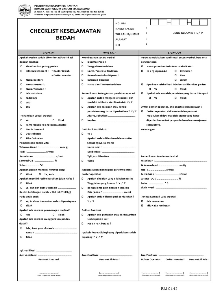 RM 01.42 Checklist Keselamatan Bedah | PDF | Sains & Matematika