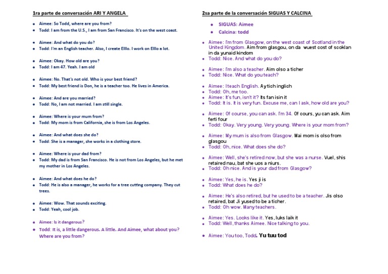 ejemplos conversaciones en ingles | PDF