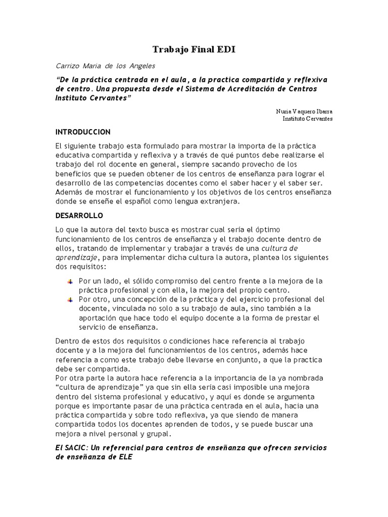 Trabajo Final EDI | PDF | Evaluación | Método de enseñanza