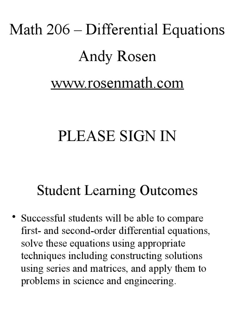 Math 206 - Differential Equations Andy Rosen Please Sign in | PDF ...