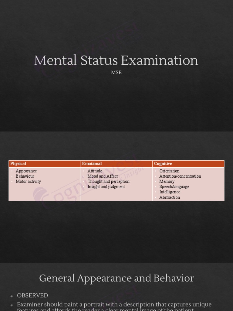 Mental Status Examination | PDF | Delusion | Hallucination