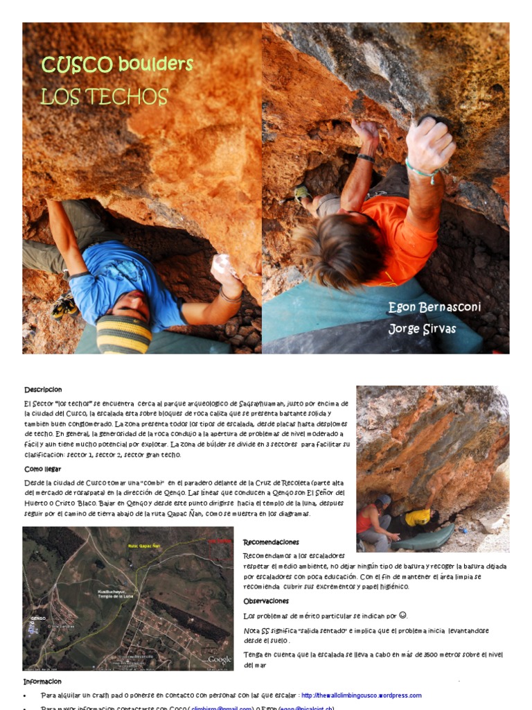 Topo Los Techos Cusco Boulder Espac3b1ol | PDF | Alpinismo | Viaje de aventura