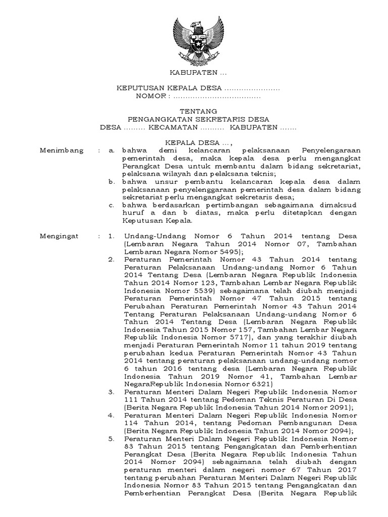 SK 001 TTG PENGANGKATAN SEKRETARIS DESA 2022 | PDF