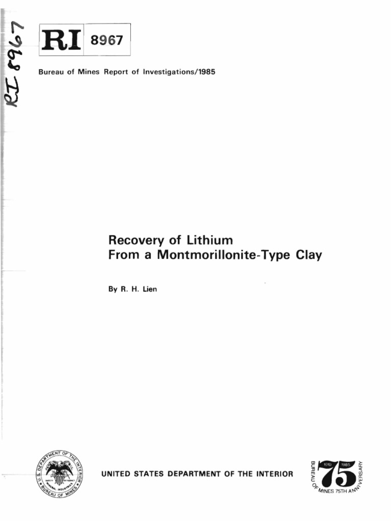 Recovery of Lithium From A Montmorillonite-Type Clay | PDF