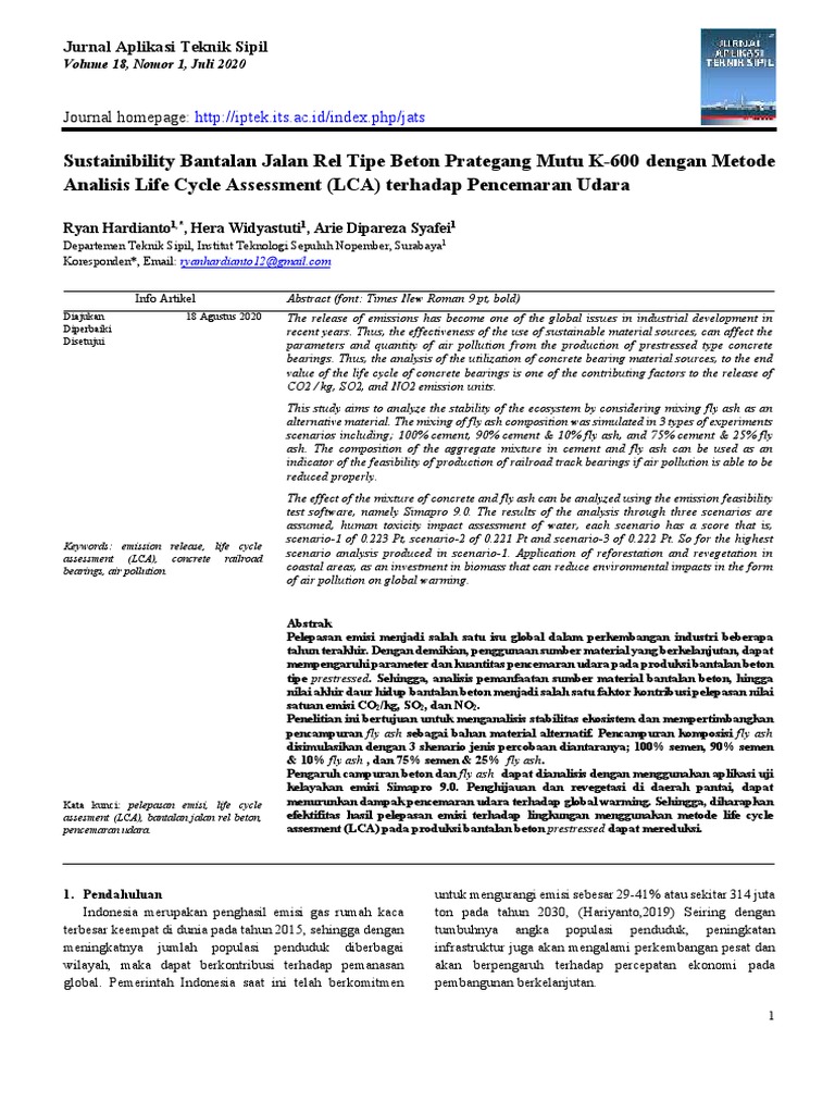 Jurnal Teknik Sipil Ryan Hardianto - 03111850080003 | PDF | Life Cycle Assessment | Concrete
