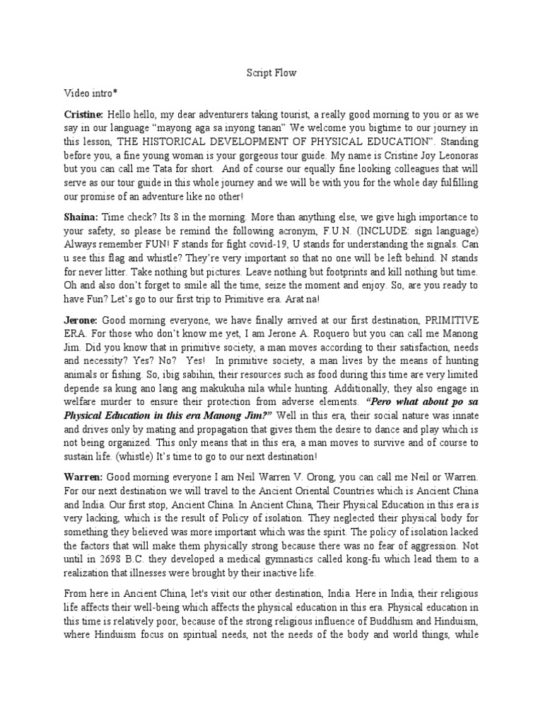 Historical Development of PE (Script) | PDF