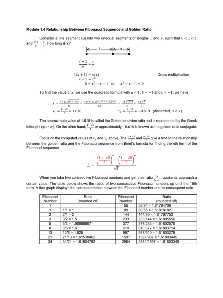 Module 1.4 Relationship Between Fibonacci Sequence and Golden Ratio | PDF | Mathematical ...