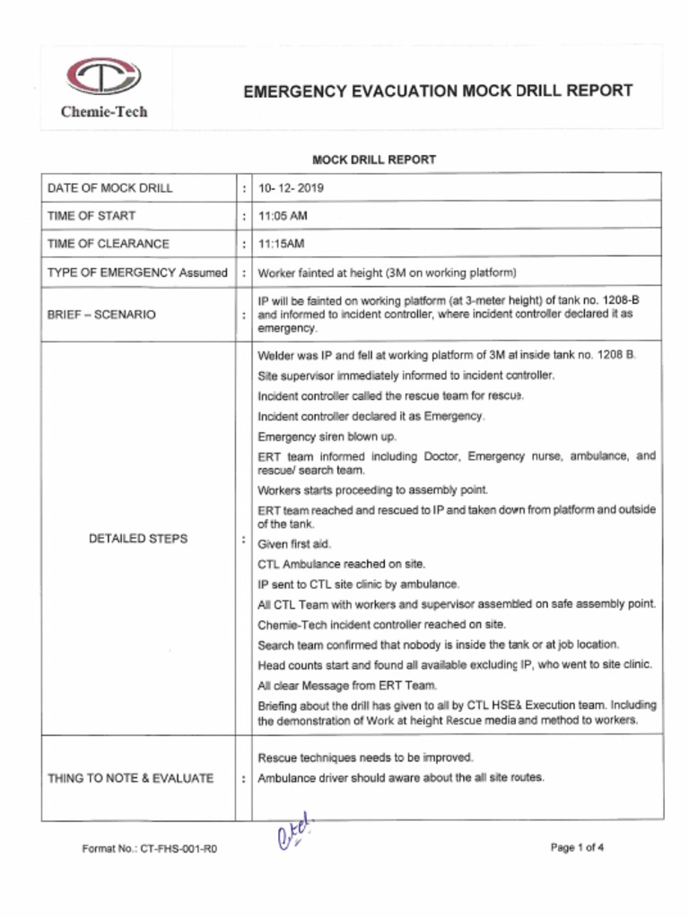 Working at Height Mock Drill Report 10-12-2019 | PDF