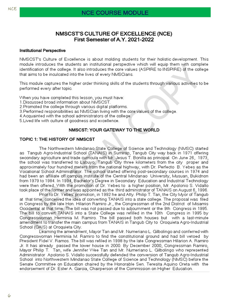 Topic 1. The History of NMSCST | PDF