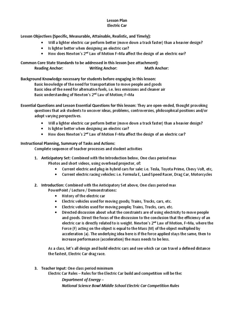 Electric Car Lesson Plan Final | PDF | Electric Vehicle | Solar Power