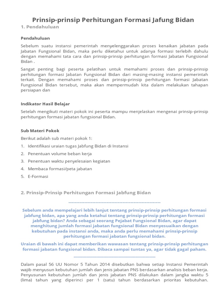 Prinsip-Prinsip Perhitungan Formasi Jafung Bidan | PDF