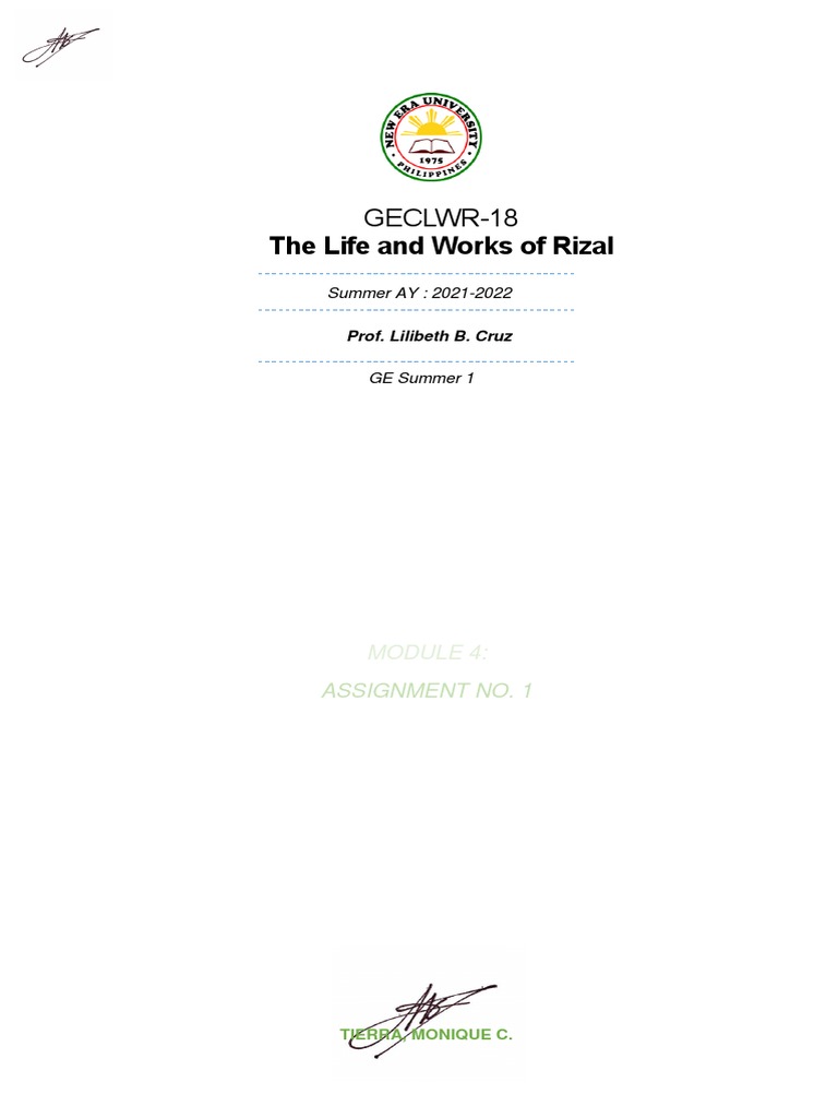 Tierra Monique - Rizal - Module 4 - Assignment 1 | PDF | Philippines ...