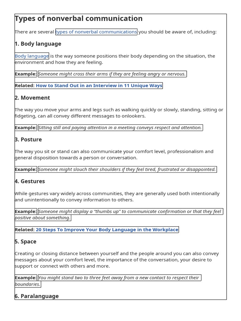 Types of Nonverbal Communication | PDF | Nonverbal Communication | Body Language