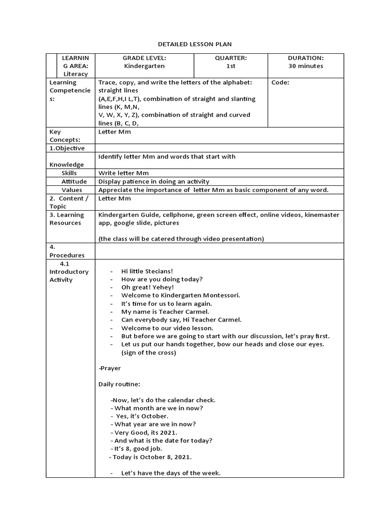 1st DLP For Kinder Literacy | PDF | Learning | Cognition