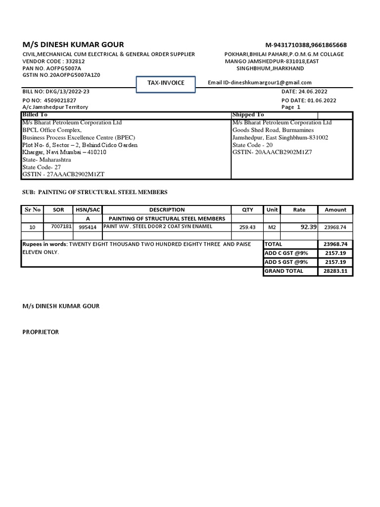 13 Tatanagar Depot Enamel Paint Bill PDF | PDF