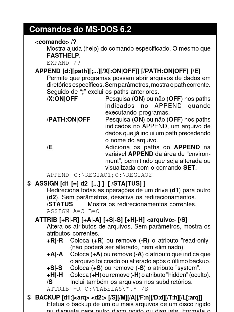 Lista de Comandos MS DOS | PDF | Drive de disco rígido | Vírus de computador