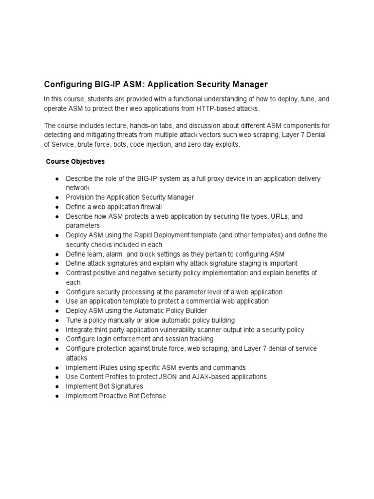 Configuring BIG IP ASM ApplicationSecurityManager1 | PDF | World Wide ...