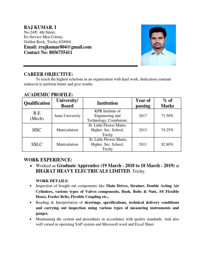 A Detailed Resume of Raj Kumar I Highlighting His Educational Qualifications, Work Experience ...