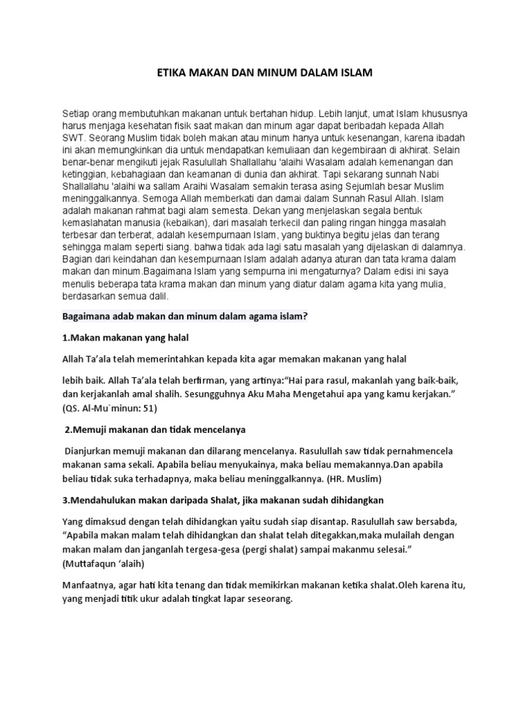 Tata Krama Makan dan Minum dalam Islam | PDF Tata Krama Makan dan Minum dalam Islam | PDF
