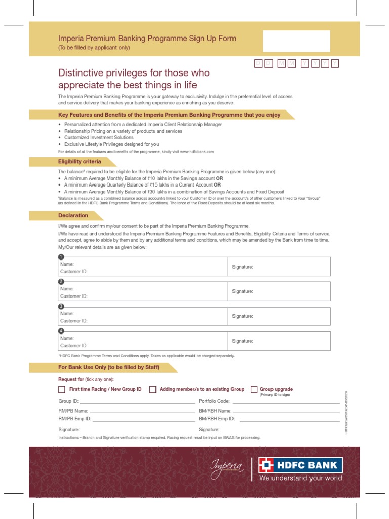 HDFC Imperia Banking Programme Sign-Up | PDF | Banks | Interactive ...