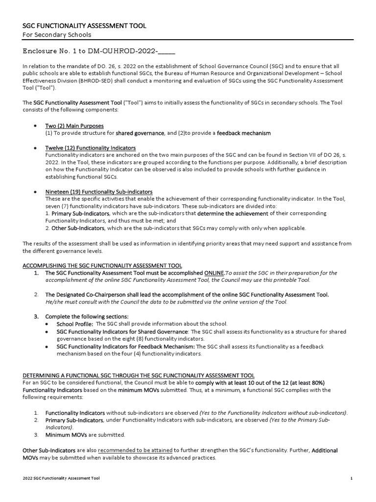 Assessing School Governance Council Functionality: A Tool for Secondary ...