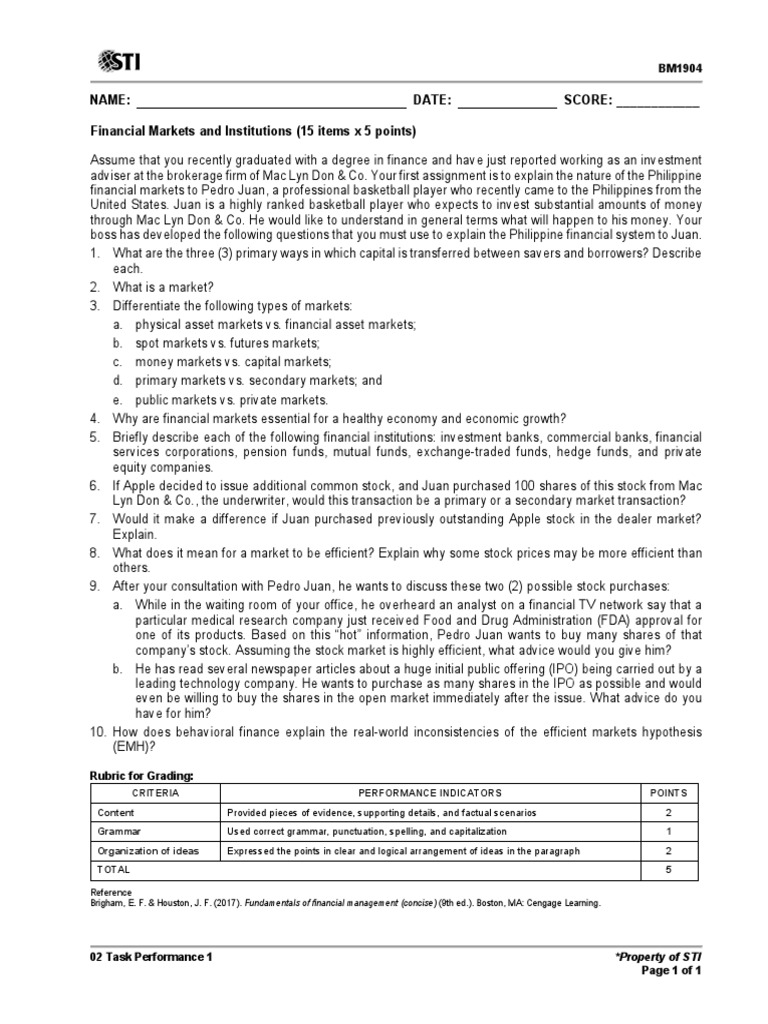 02 Task Performance 1 | PDF | Stocks | Financial Markets