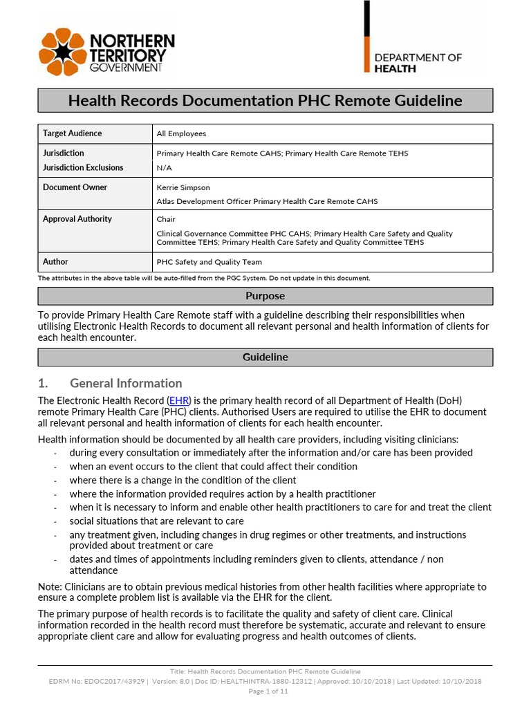 Health Records Documentation PHC Remote Guideline | PDF | Electronic ...