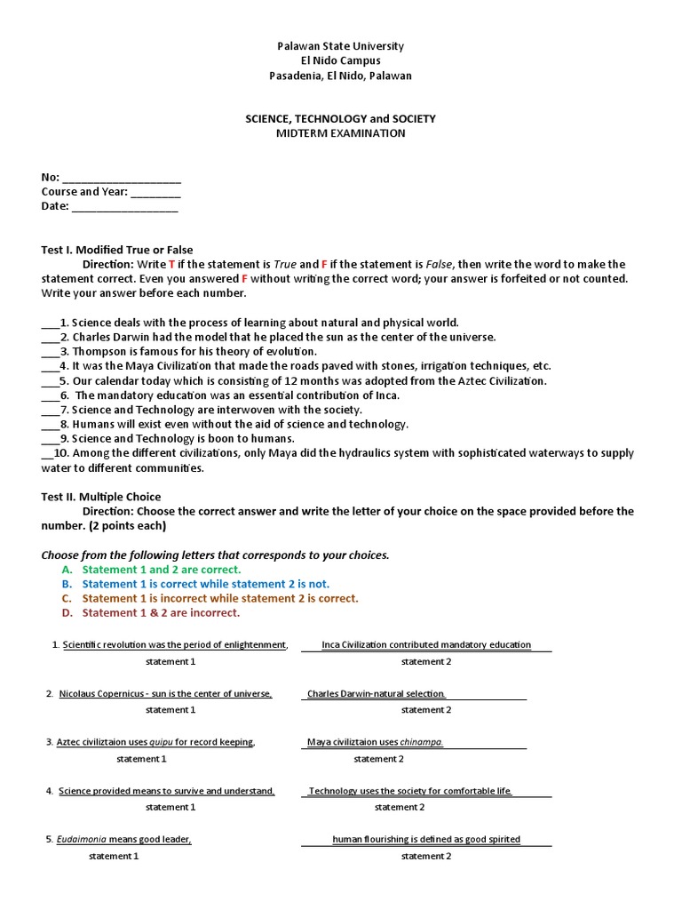 STS - Midterm Exam | PDF | Science | Test (Assessment)