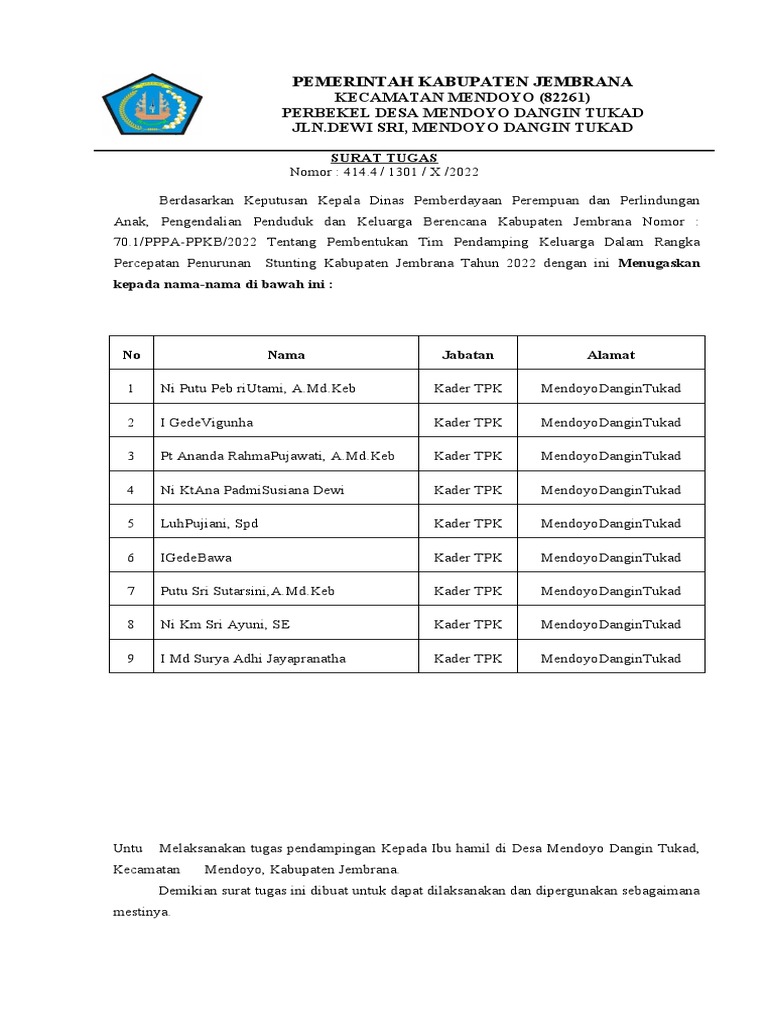 ST Mendoyo Dangin Terbaru | PDF