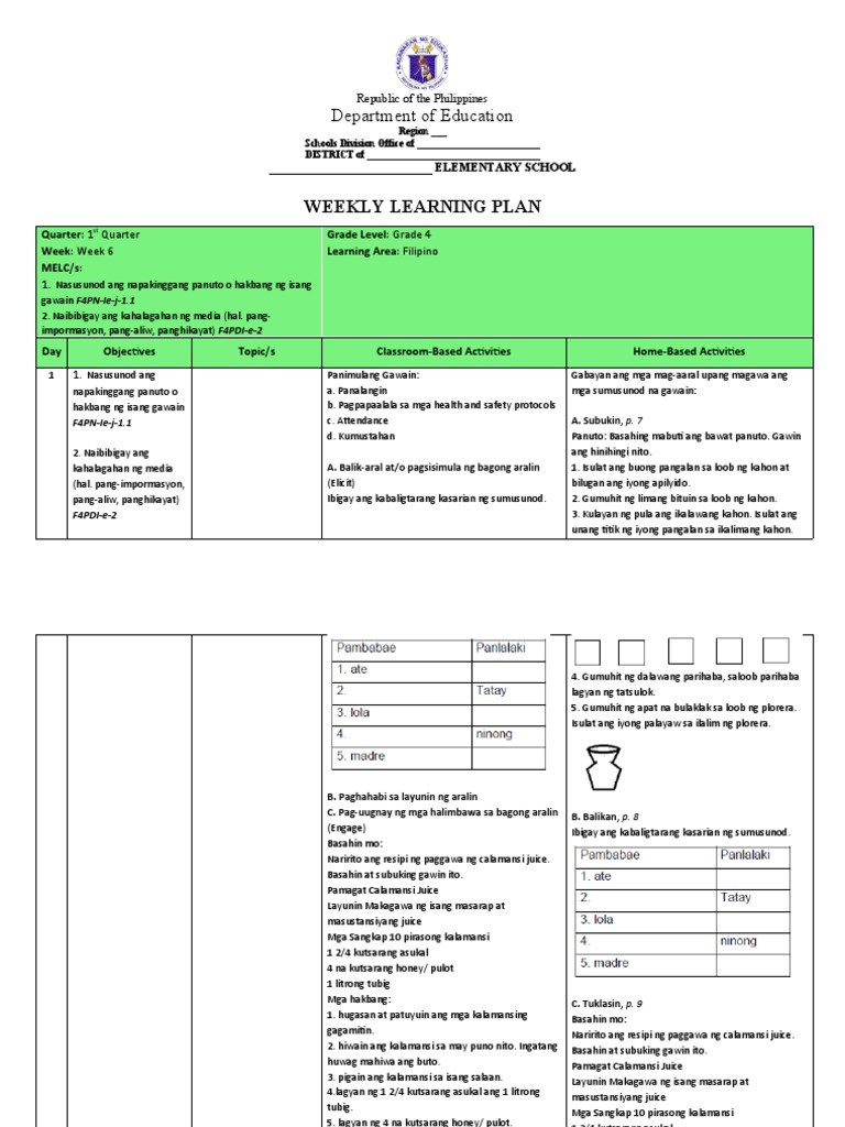 AEE Filipino4 WLP Q1 Week6 | PDF