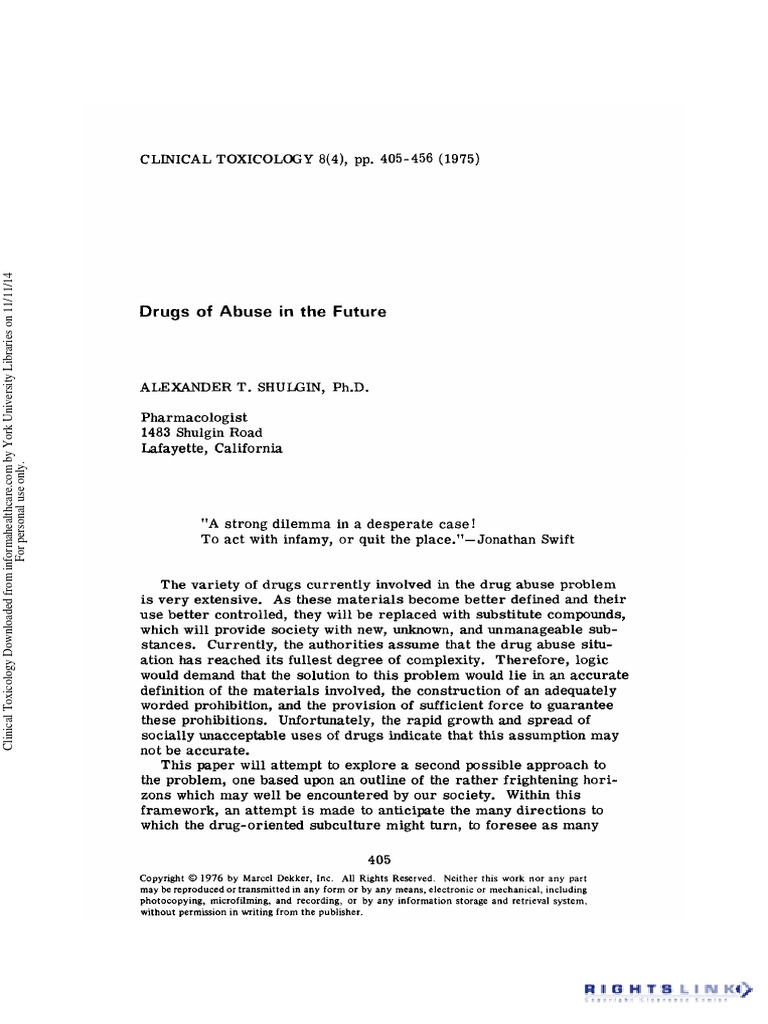 Drugs of Abuse in The Future - Alexander T. Shulgin | PDF | Morphine ...