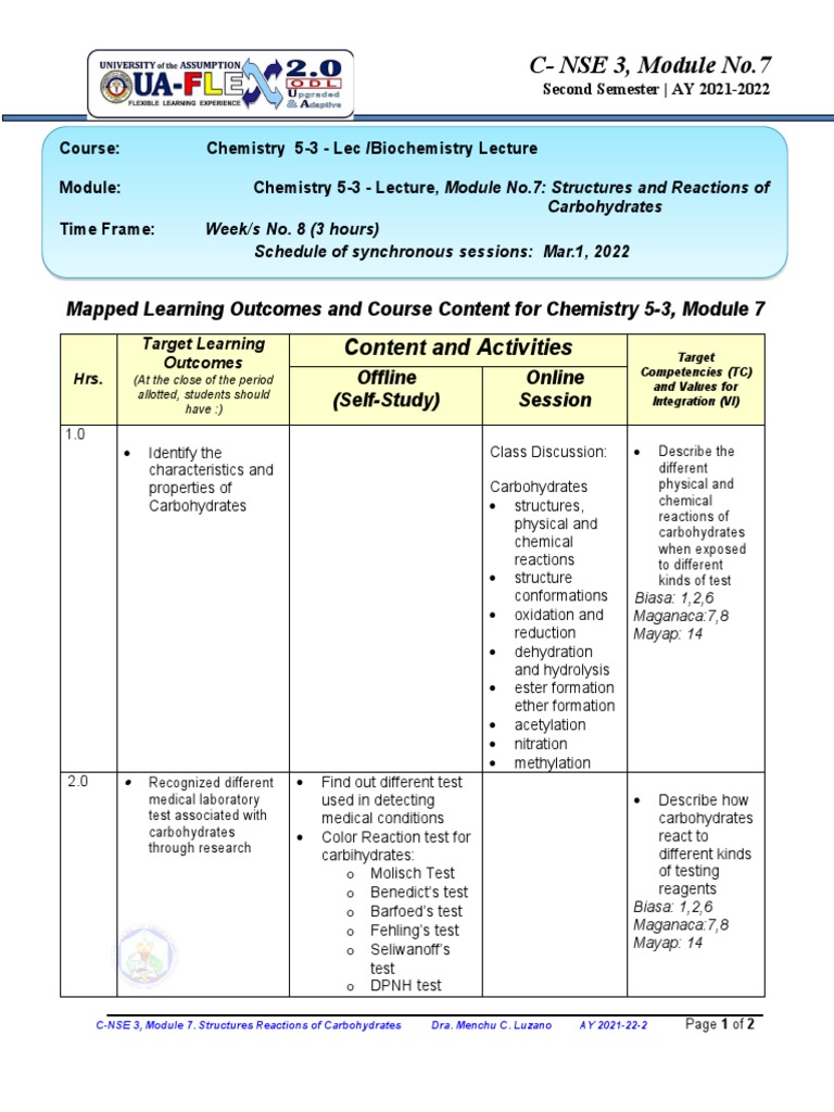 Biochem Lab Carbo Module 7 | PDF | Chemistry | Chemical Reactions