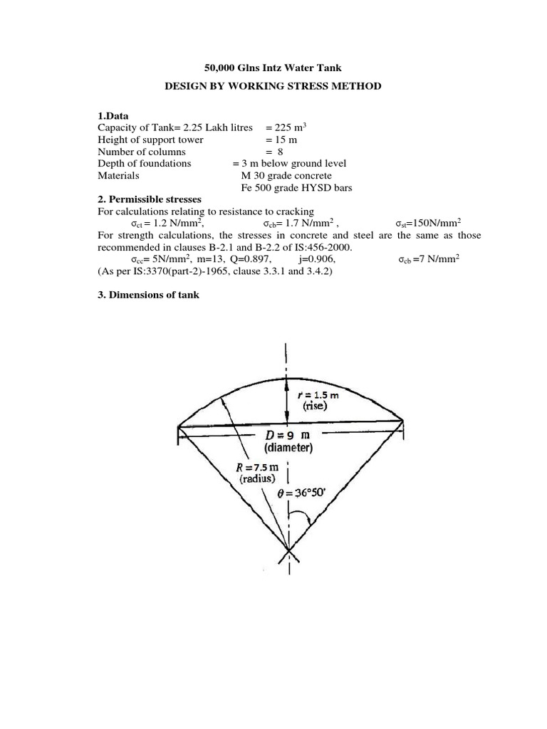 Intze Water Tank Design Calculations | PDF | Beam (Structure) | Column