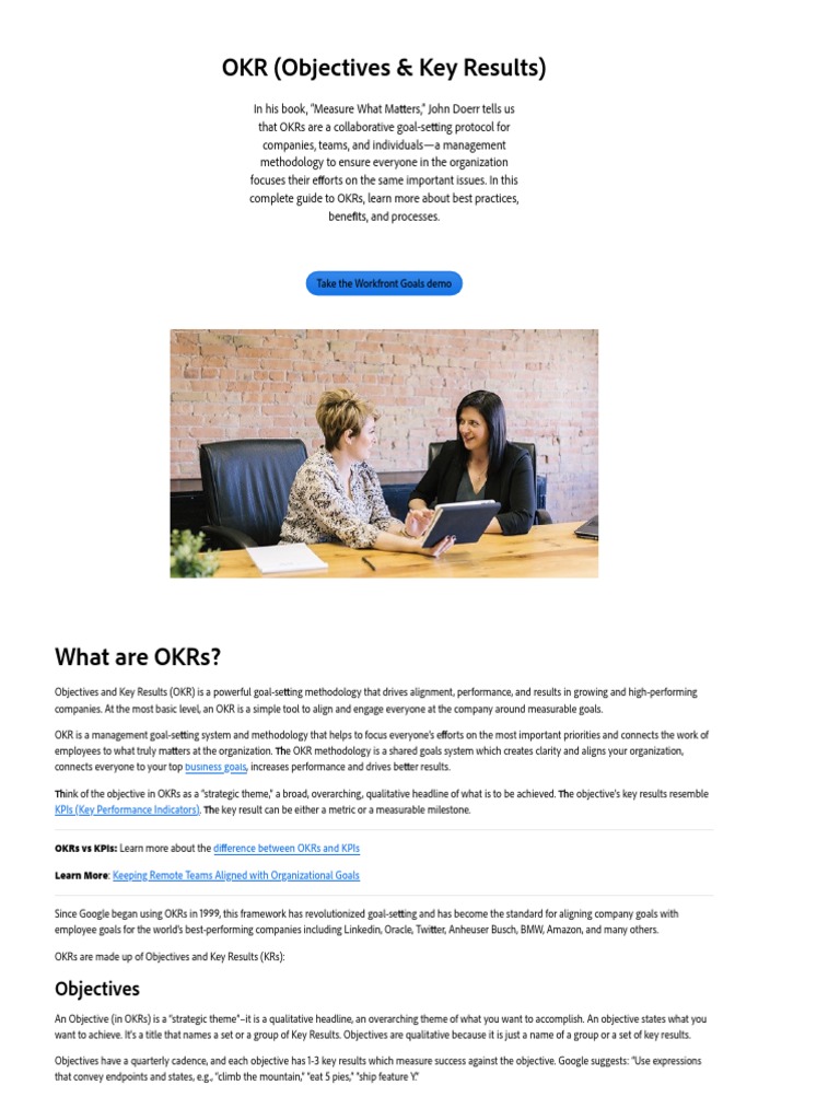 What Are OKRs OKR Process & Best Practices Adobe Workfront | PDF | Performance Indicator | Goal