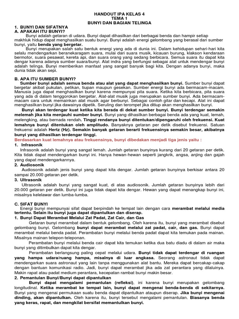 Bunyi dan Telinga: IPA Kelas 4 | PDF