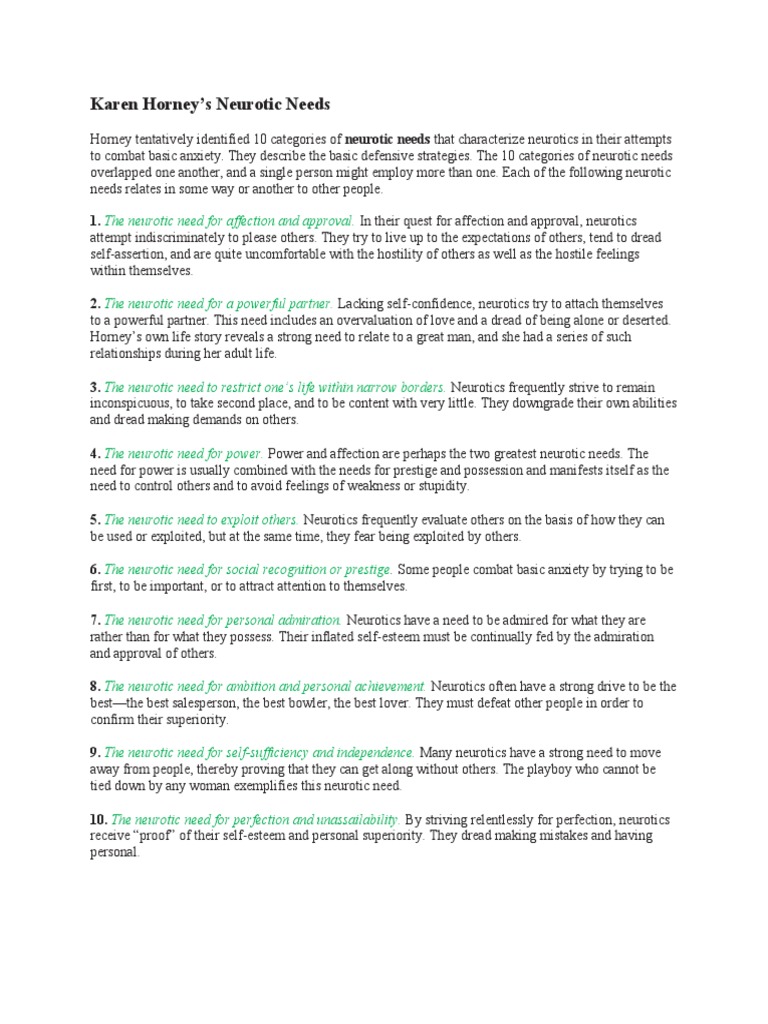 Neurotic Needs | PDF | Self Esteem | Psychology