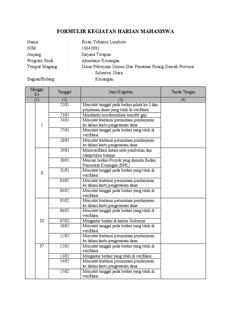 Formulir Kegiatan Harian Mahasiswa | PDF